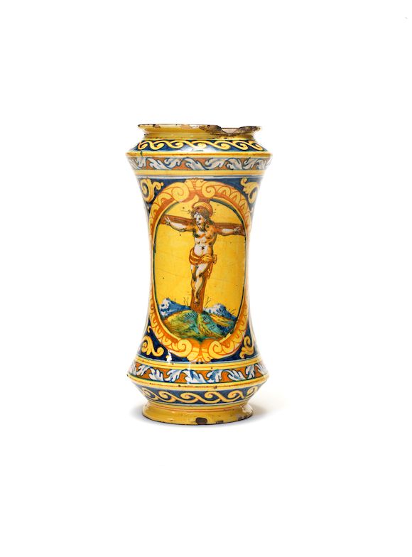 Bonhams : A Faenza albarello with the mark of Enea Utili, circa 1550-70