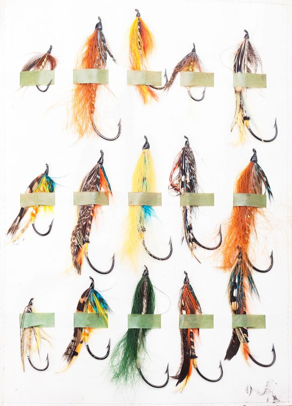 Bonhams : A large leather fly wallet with over 450 flies