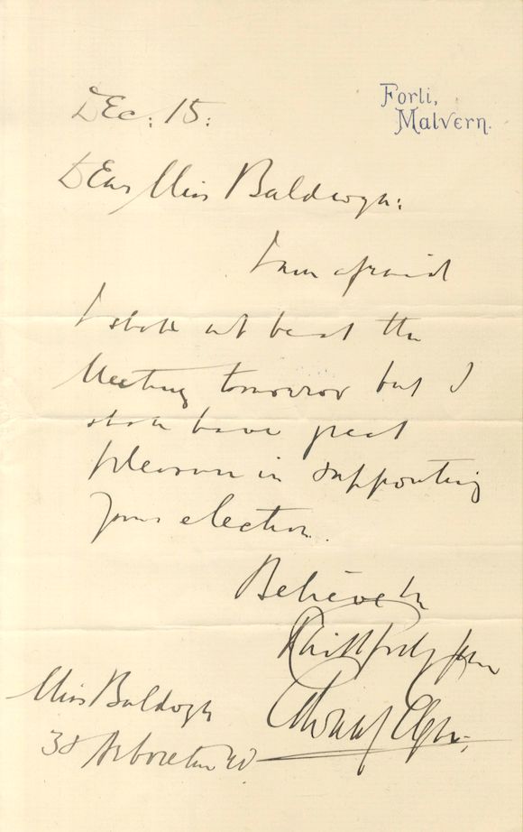 Bonhams : ELGAR (EDWARD) Series of nearly twenty autograph, dictated ...