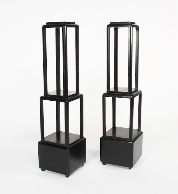 Bonhams : A pair of Art Deco style ebonised wood stands