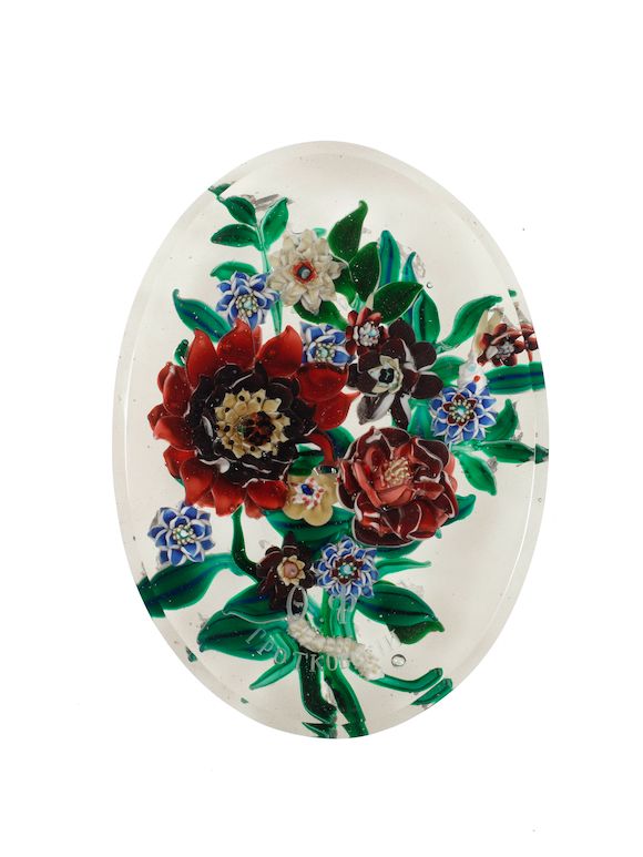 Bonhams : A rare Russian engraved paperweight plaque with floral ...