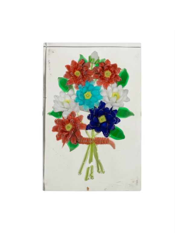 Bonhams : A Russian floral bouquet paperweight plaque, early 20th century