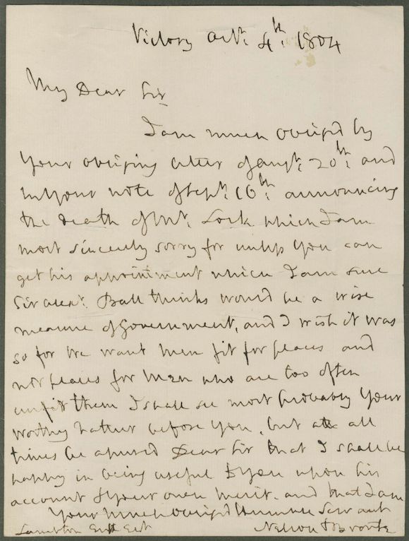 Bonhams : NELSON (HORATIO) Autograph letter signed ("Nelson & Bronte ...