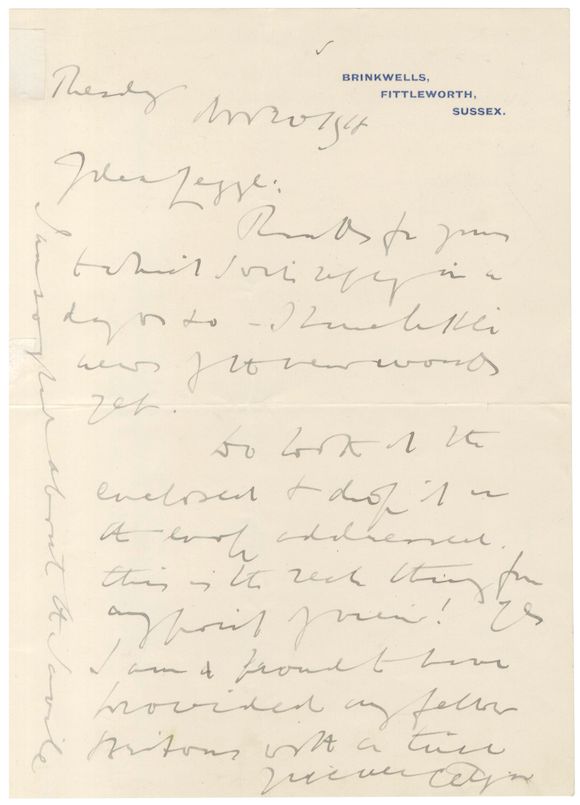 Bonhams : ELGAR (EDWARD) Autograph letter signed, 1918