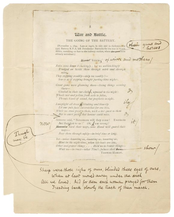 Bonhams : HARDY (THOMAS) Autograph reworked proof of his poem 'The ...