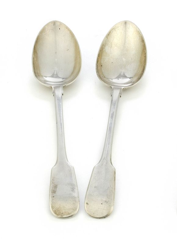 Bonhams : A pair of Chinese Export silver fiddle pattern table spoons ...