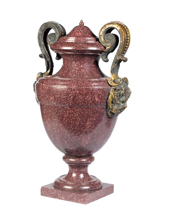 Bonhams : A large French late 19th century ormolu-mounted porphyry urn ...