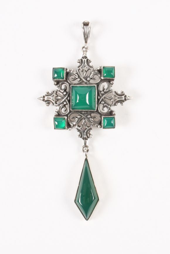 Bonhams : A Sybil Dunlop green agate pendant Unmarked,