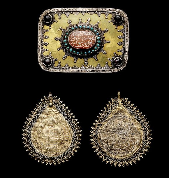 Bonhams : Two Ottoman gold pendants with seed pearl decoration Turkey ...