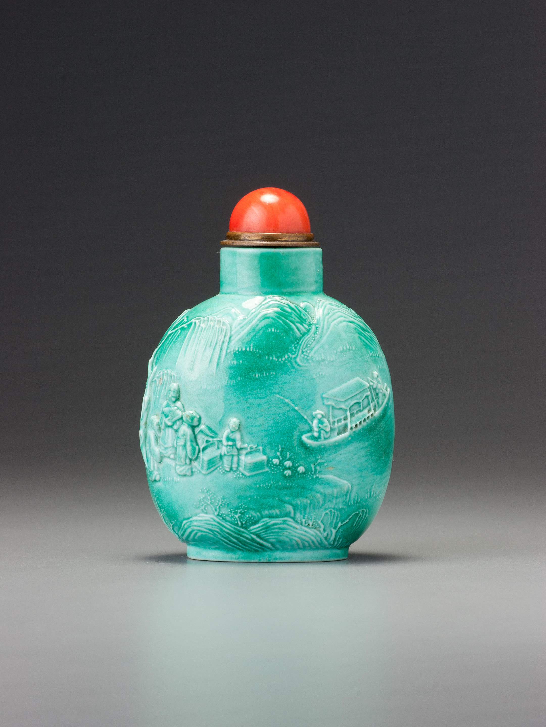 Bonhams : An inscribed bluish emerald-green porcelain 'crossing the ...