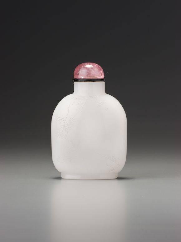 Bonhams : A carved white glass 'Lanting Preface' snuff bottle Zhou ...