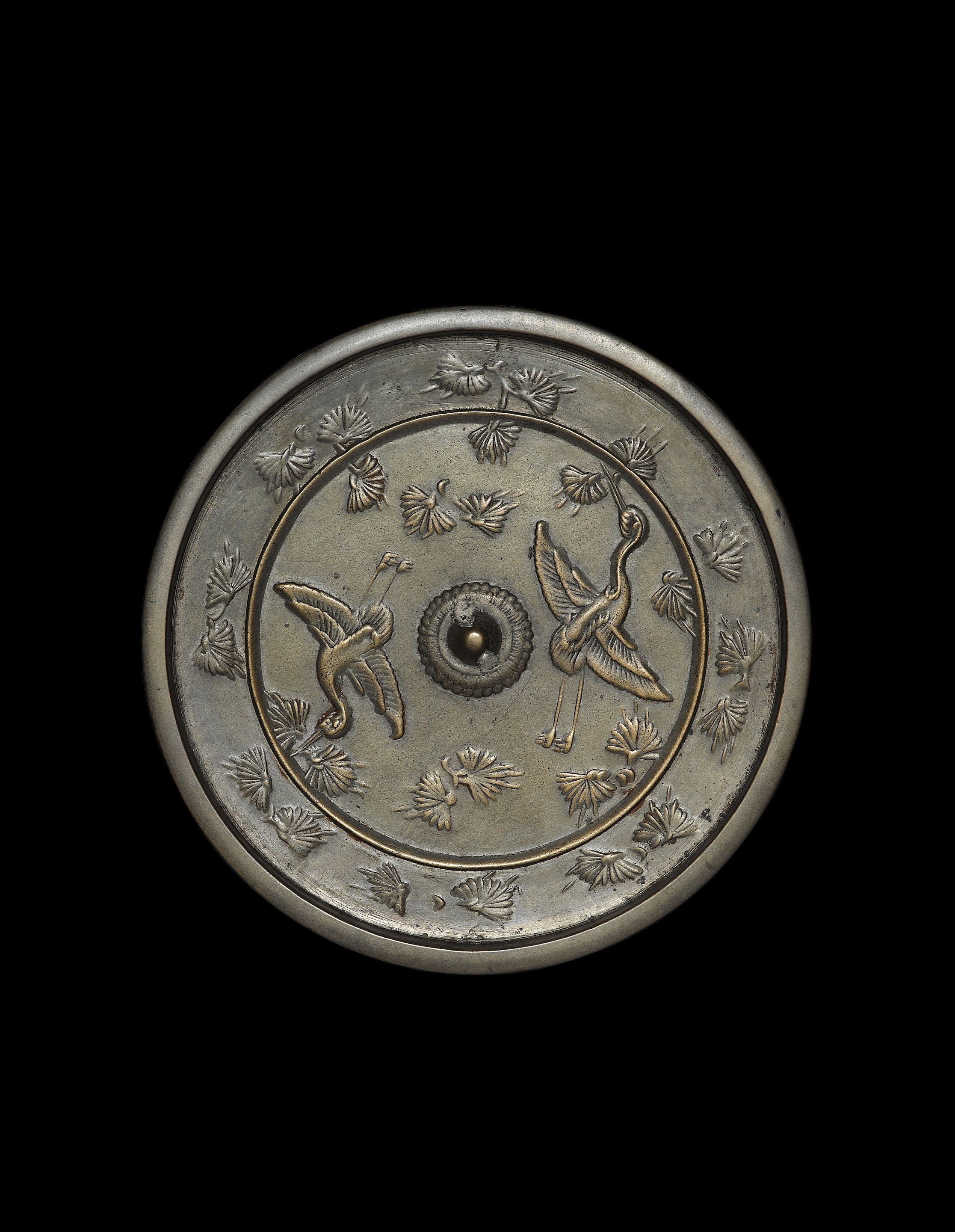 Bonhams : A bronze 'crane' mirror Japanese, 13th century