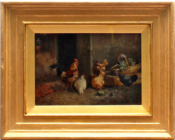 Bonhams Continental School 19th Century Chickens By A Barn Door