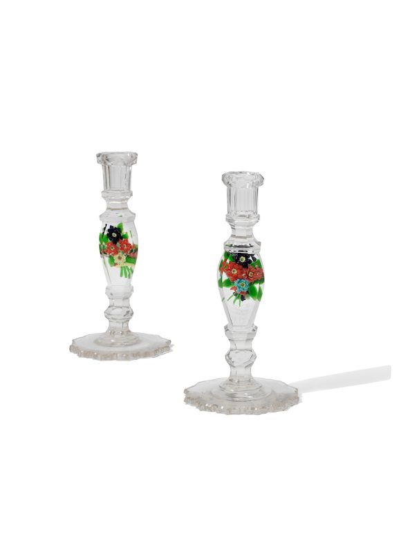 Bonhams : Two Russian paperweight candlesticks, early 20th century