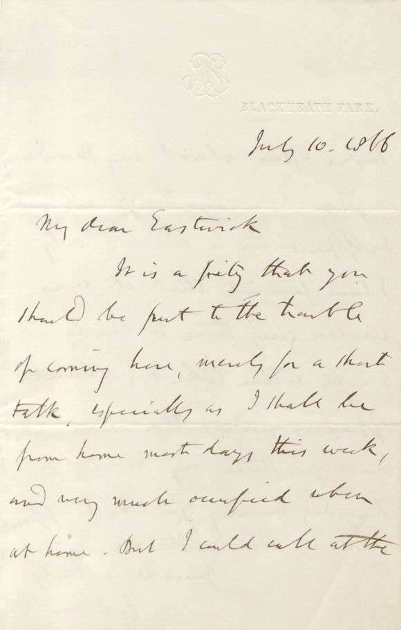 Bonhams : MILL (JOHN STUART) Autograph letter signed, 1866