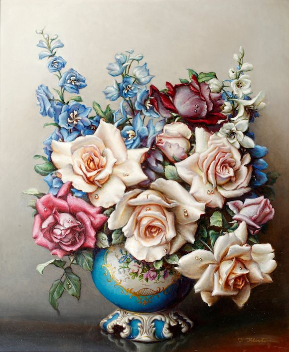 Bonhams : Irene Klestova (British, 1908-1989) Still life of flowers in ...