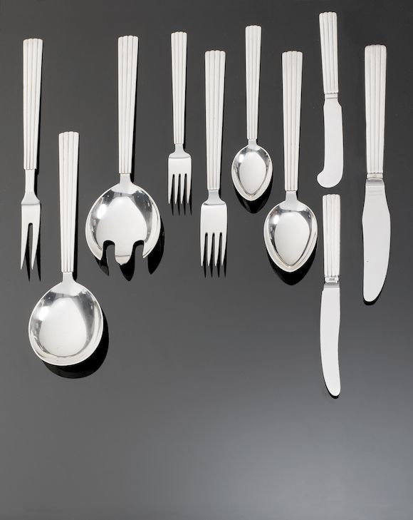 Bonhams : GEORG JENSEN: A silver Bernadotte pattern table service of flatware and cutlery, post ...