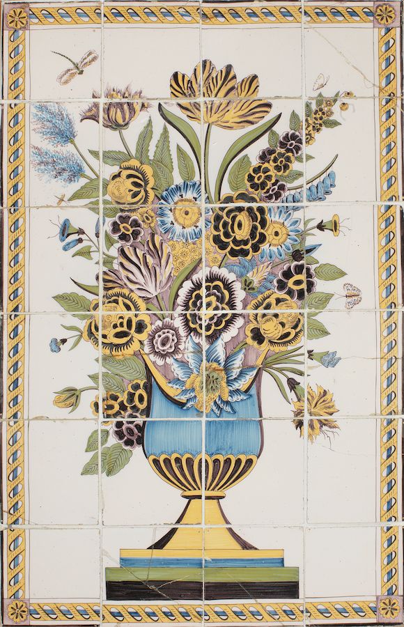 Bonhams : A framed panel of Rotterdam Delft tiles, late 18th century
