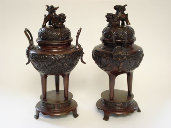Bonhams : A pair of bronze koros with covers Late 19th century