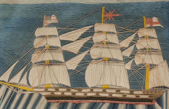 Bonhams : A 19th century sailor's wool-work picture of a three masted ...