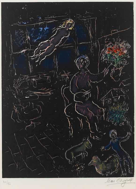 Bonhams : Marc Chagall (Russian/French, 1887-1985) The Studio at Night Lithograph printed in ...