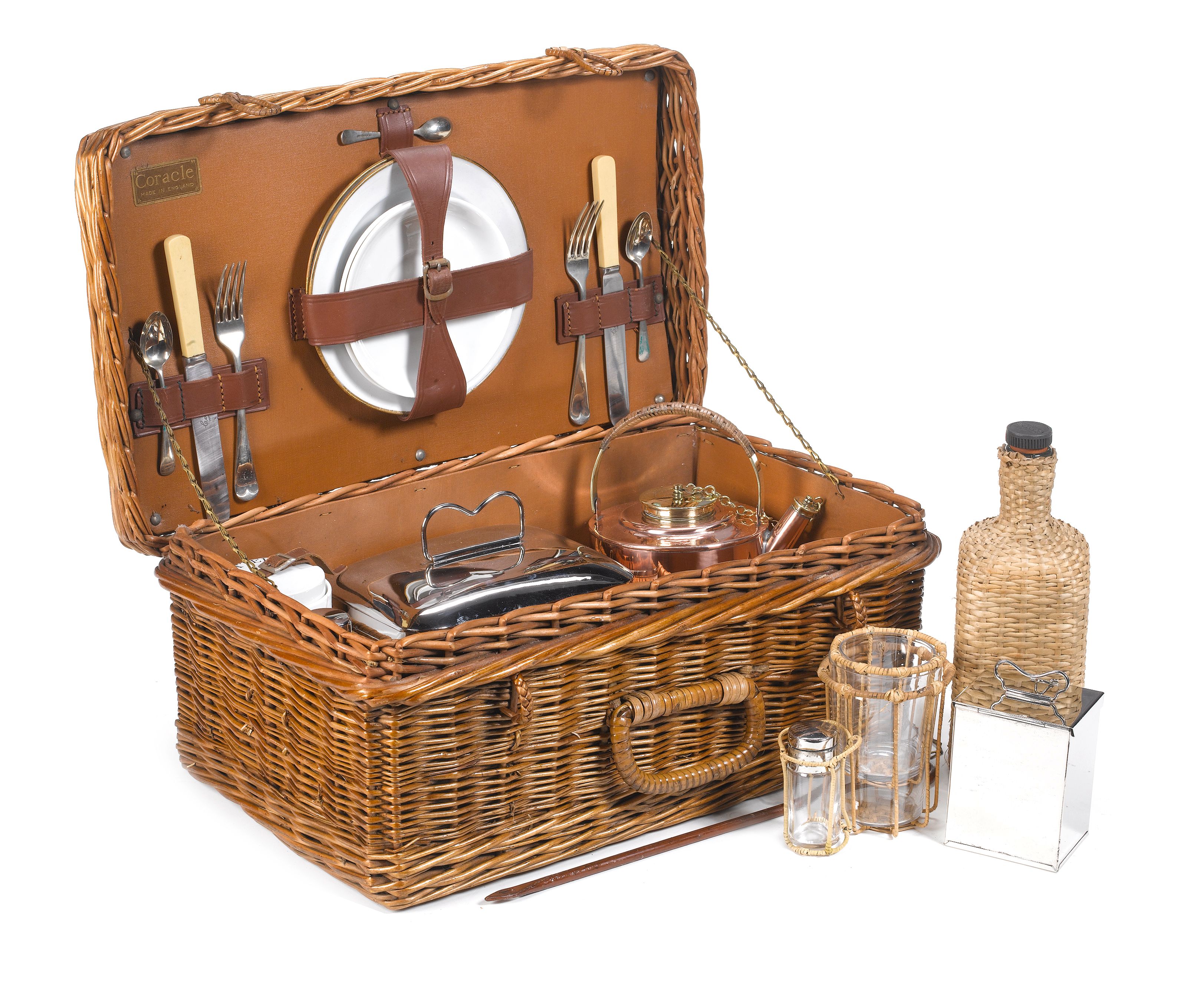 Bonhams Cars : A veteran 'Coracle' two-person wicker-cased picnic set ...