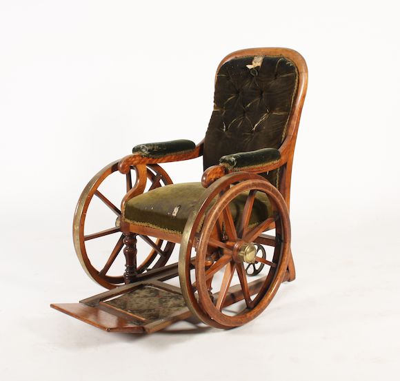 Bonhams : A Victorian satin birch and upholstered invalid's wheelchair ...