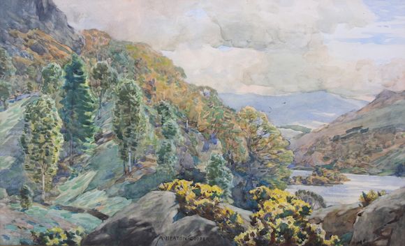 Bonhams : Alfred Heaton Cooper (British, 1864-1929) Woodland by a lake ...