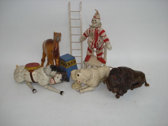 Bonhams : Schoenhut's Humpty Dumpty Circus Buffalo, Poodle, White Horse ...