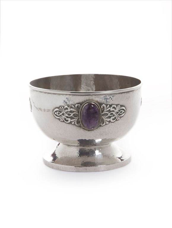 Bonhams : Sybil Dunlop a Silver Bowl with Inset Amethyst, 1909