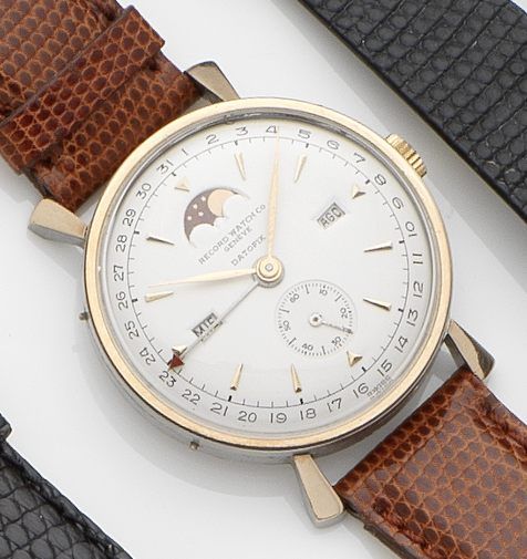 Bonhams : Record Watch Co. A gold plated and steel triple date manual ...