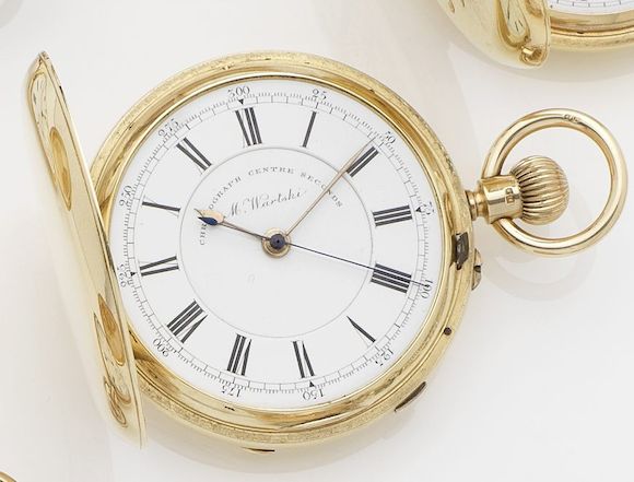 Bonhams : Morris Wartski. An 18ct gold full hunter chronograph manual ...
