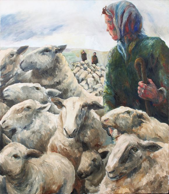 Bonhams : Jane Wheeler (British 20th Century) The Shepherdess 101 x 91 ...