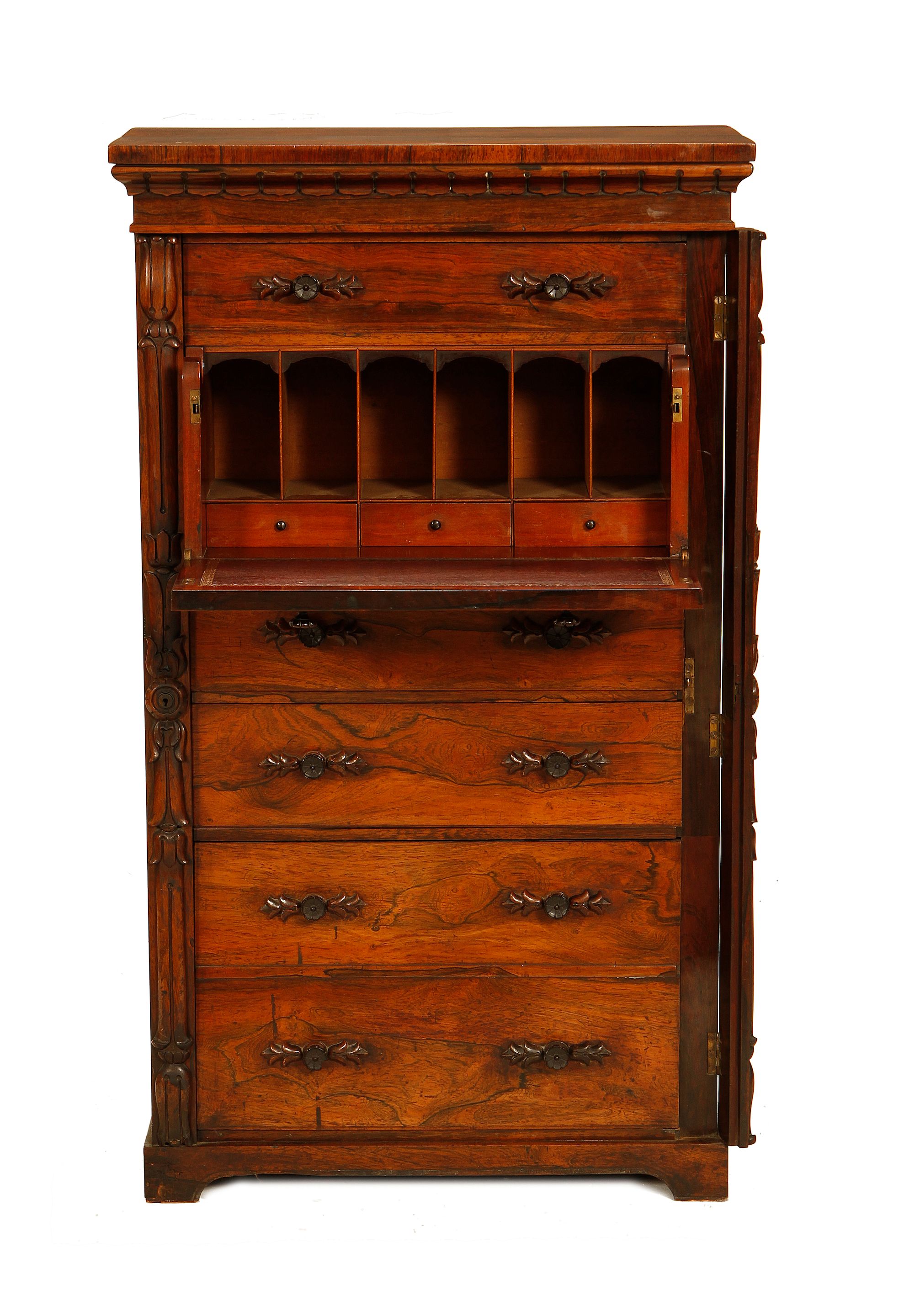 Bonhams : An early Victorian rosewood secretaire Wellington chest attributed to W. Smee & Sons,