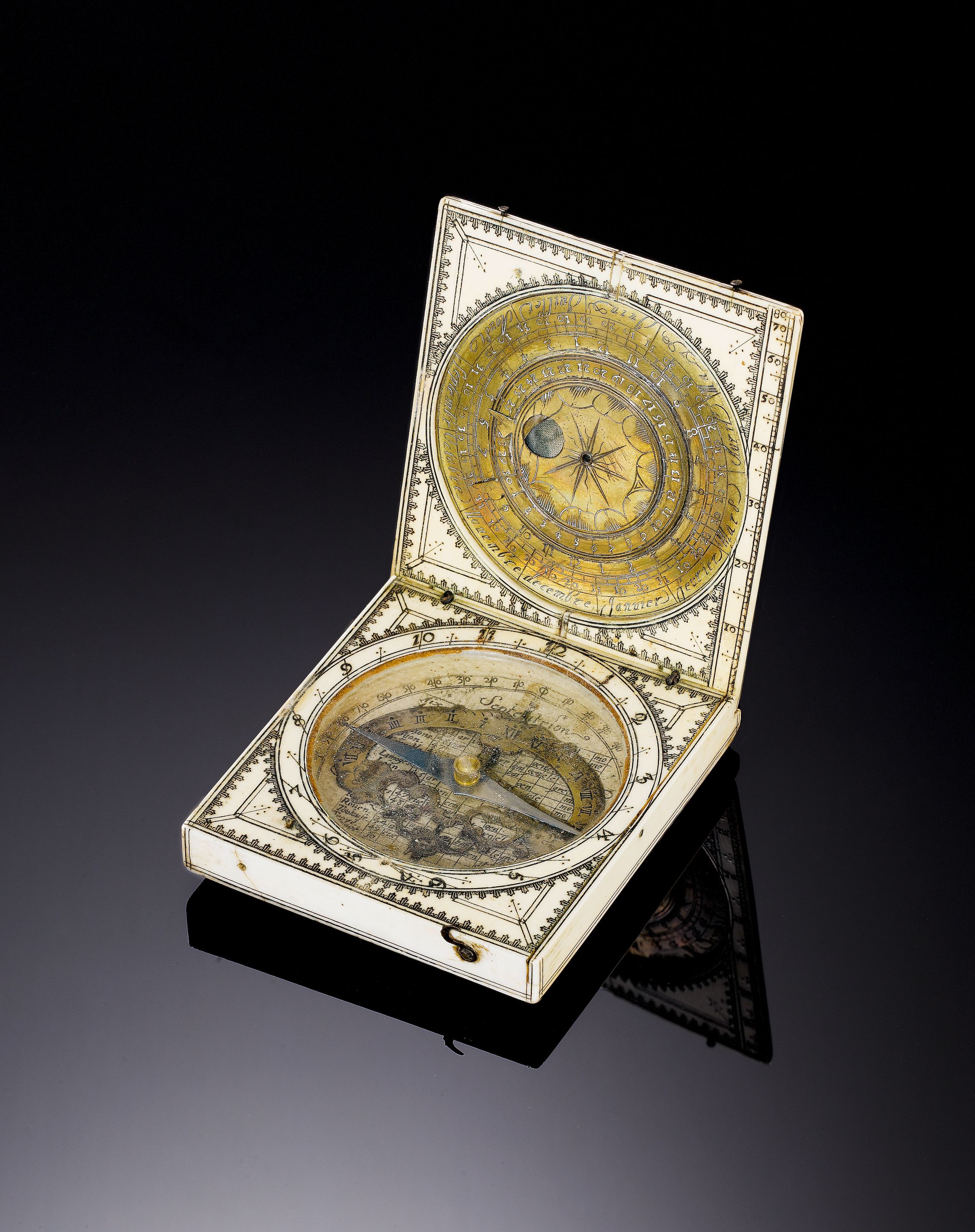 Bonhams : A Jacques Senecal ivory magnetic azimuth sundial, French ...