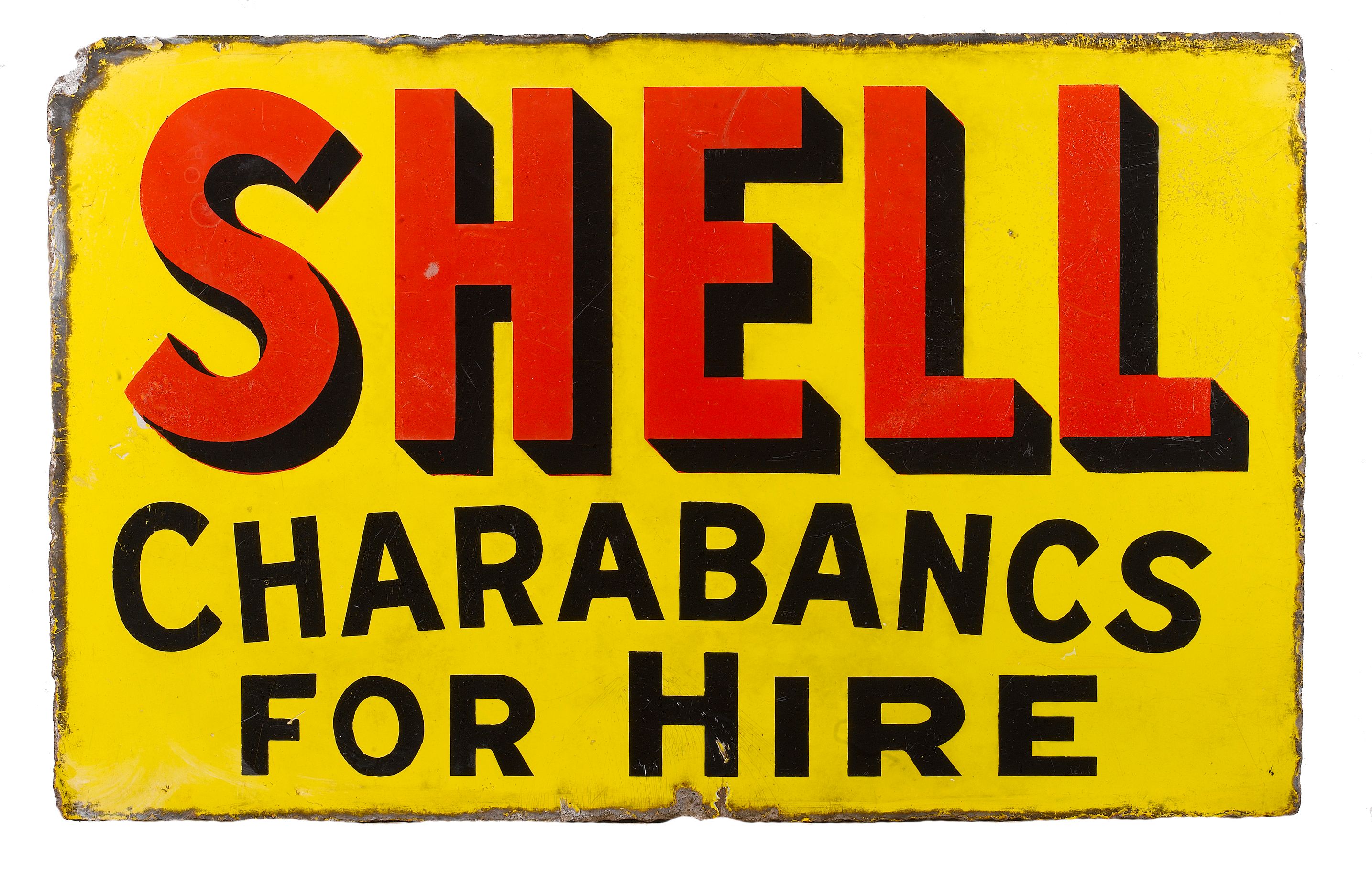 Bonhams Cars : A Shell 'Charabancs For Hire' double-sided enamel sign,
