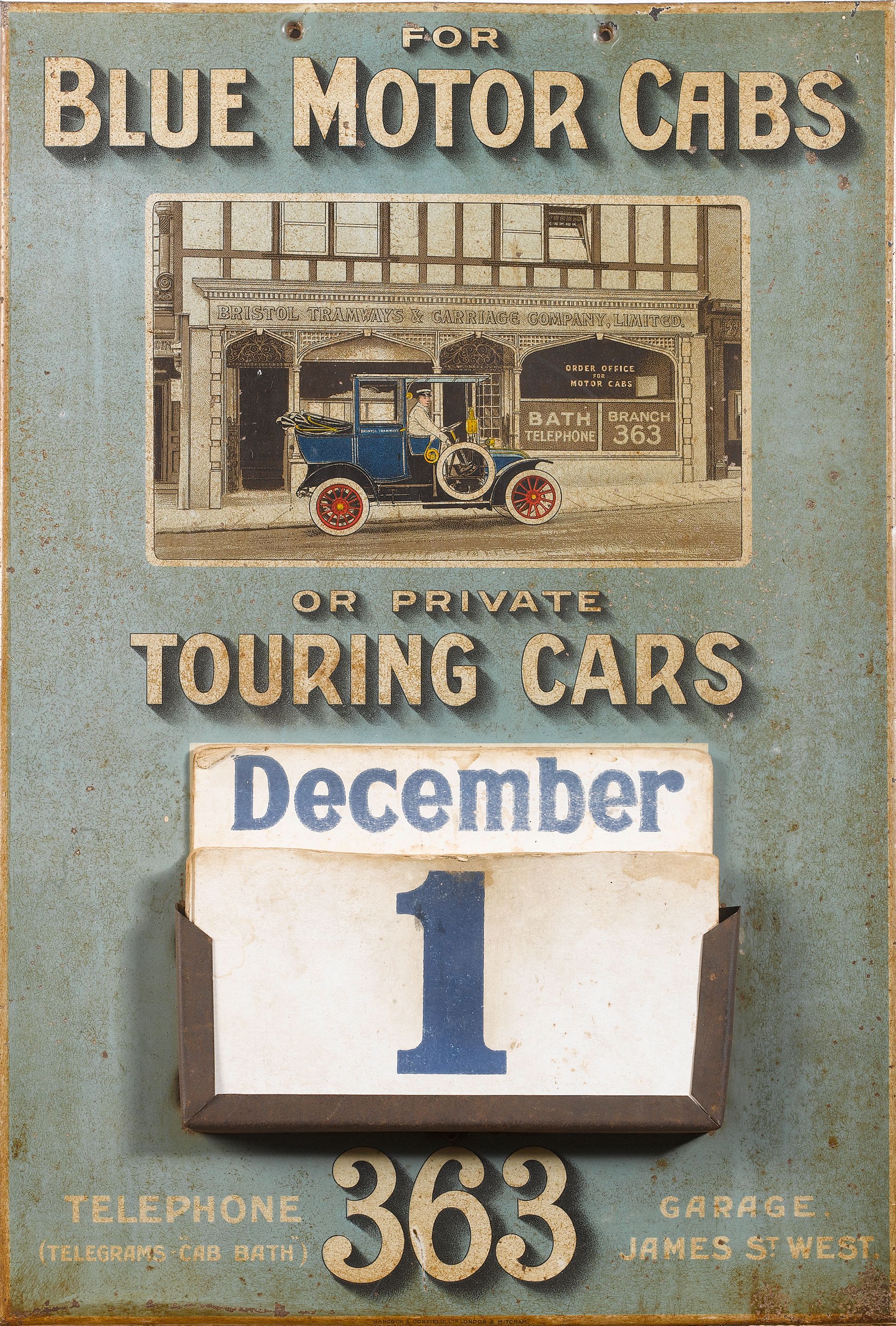 Bonhams Cars : A Blue Motor Cabs printed tin advertising calendar ...