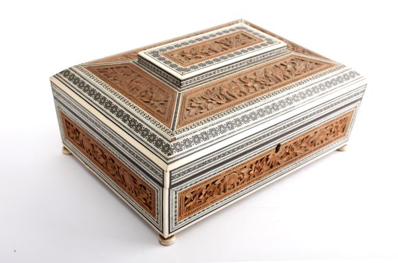 Bonhams : An Indian sadeli and carved sandalwood work box, second half ...