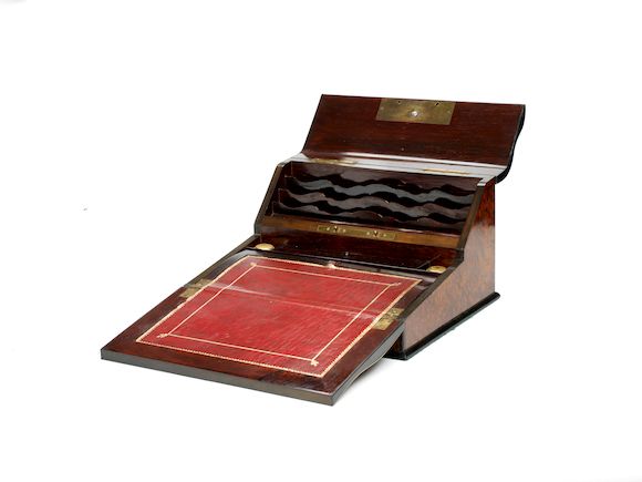 Bonhams : A mid Victorian thuyawood, rosewood and parquetry writing slope