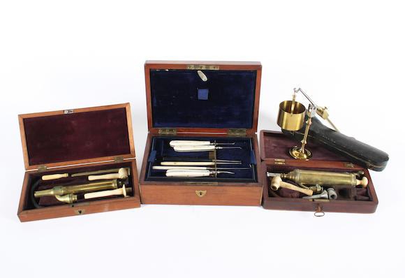 Bonhams A Group Of Three Mahogany Cased Sets Of Brass Steel And