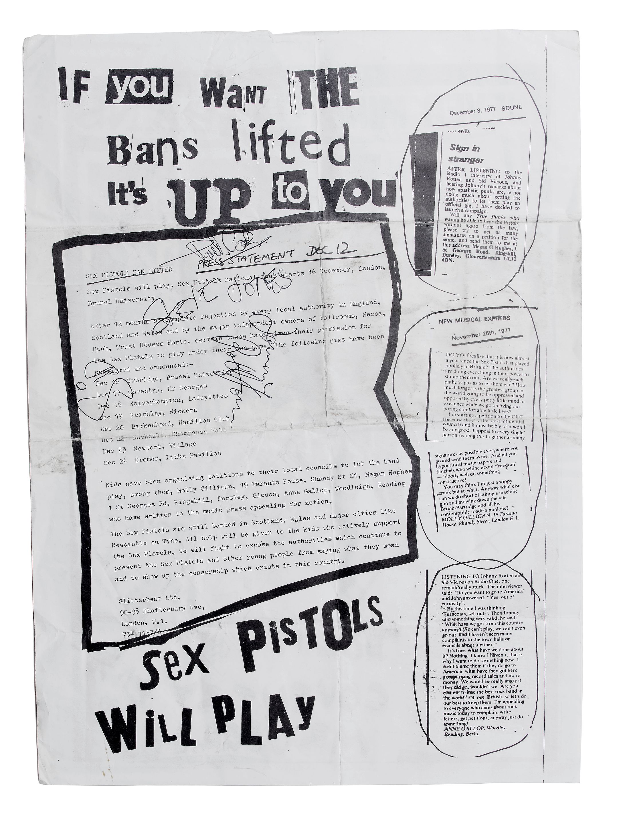 Bonhams An Autographed Never Mind The Bans Flyer For The Sex 9958