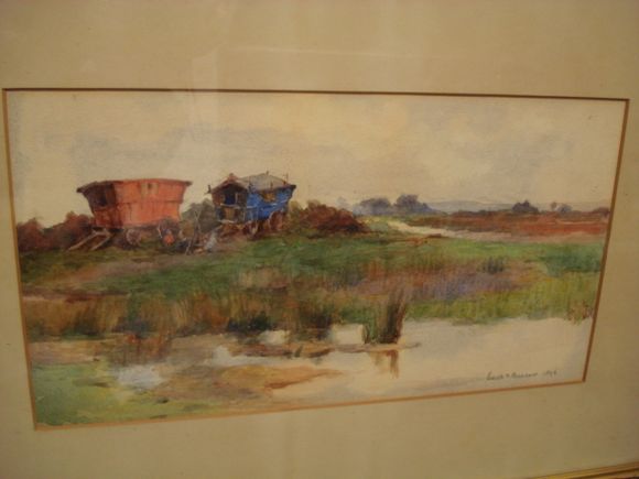 Bonhams : Edith Isabel Barrow (British, died 1930) Caravans beside a pond