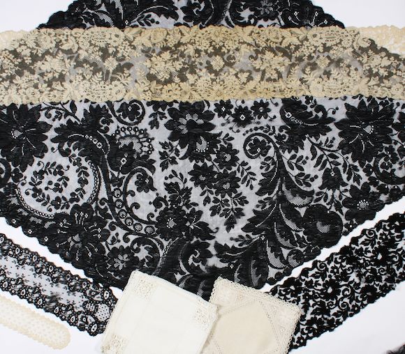 Bonhams : A collection of black and white machine made lace shawls ...