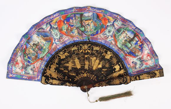 Bonhams : A Chinese lacquered fan, 19th century