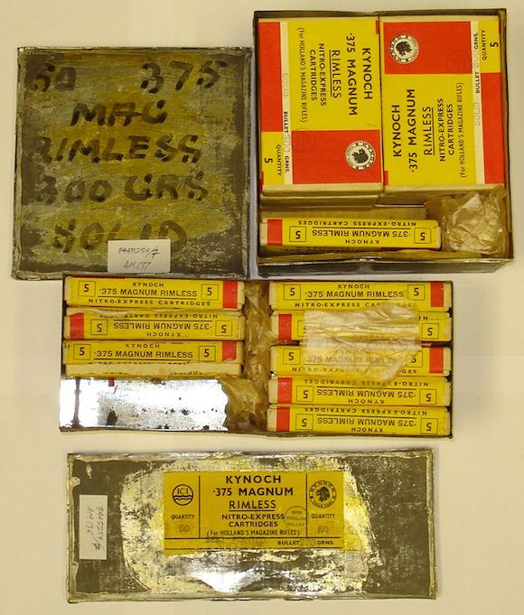 Bonhams : Eighty-five rounds of .375 (Magnum Rimless) ammunition by Kynoch