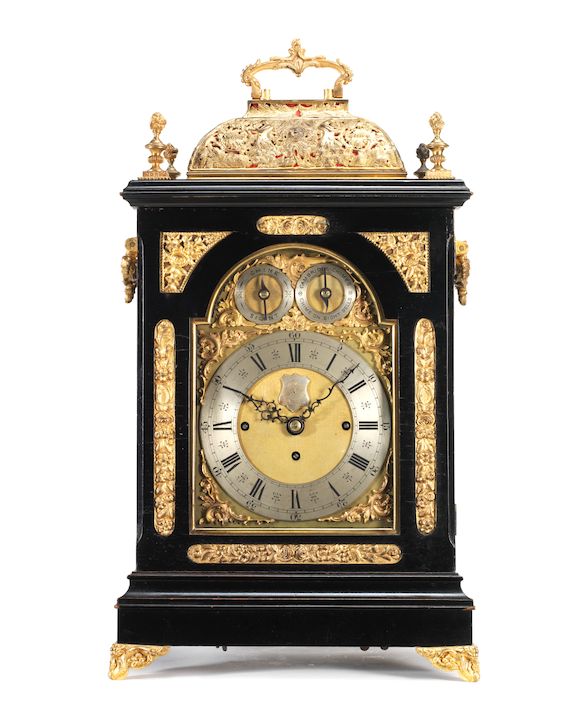 Bonhams : A late 19th century ebonised quarter chiming basket top ...
