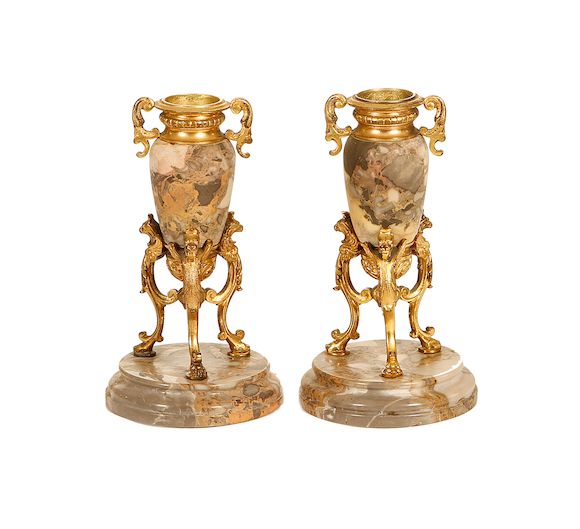 Bonhams : A pair of late 19th century French gilt bronze and marble ...