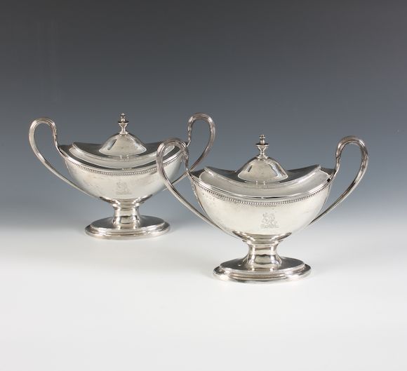 Bonhams : A pair of George III Irish silver sauce tureens and covers By ...