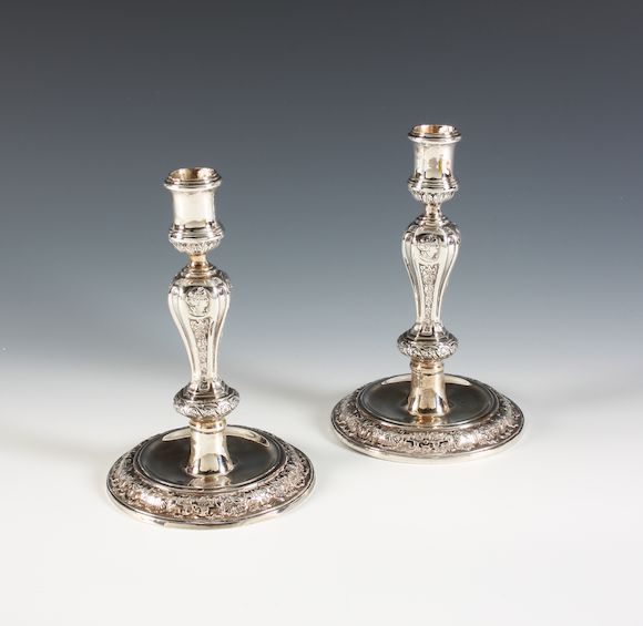 Bonhams : A pair of French style silver candlesticks By Harman ...