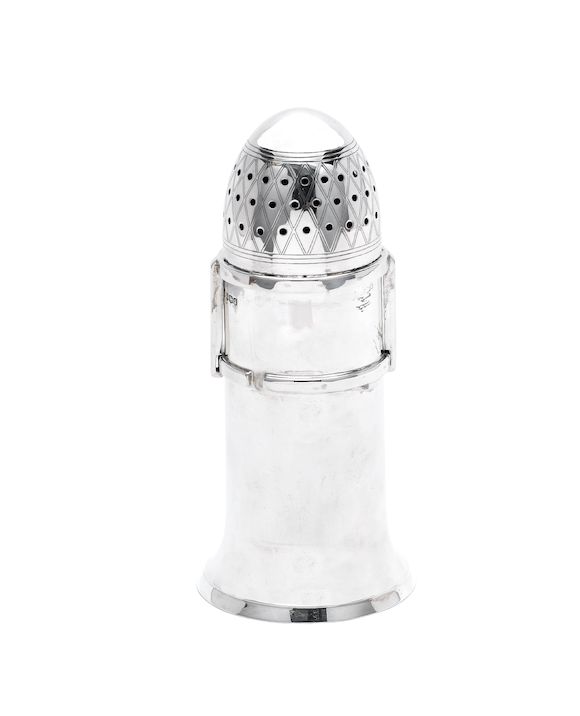 Bonhams : A silver "bullet" caster, maker's mark AW JH, Sheffield 1933,